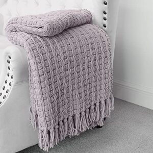 Home Soft Things Space Yarn Knitted Throw Blanket, 50'' x 60'', Lilac, Comfortable Snuggly Warm Gorgeous Throw Blanket Couch Sofa Bed Cover Home Décor