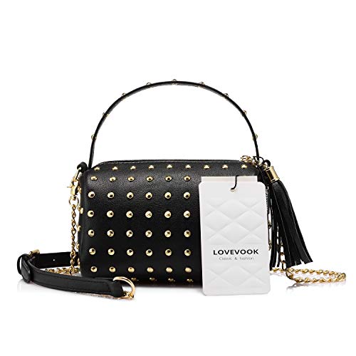 LOVEVOOK Shoulder Bag Small Side Purse Mini Clutch with Bling Rivets Black