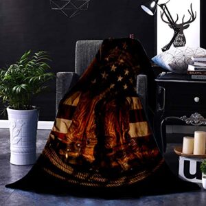 T&H XHome Flannel Fleece Microfiber Throw Blanket USA Western Blanket, Cowboy Hat with Boots Rope on American Flag Soft Warm Fuzzy Lightweight Bed Blankets for Couch Bedroom Living Room 50"x80"