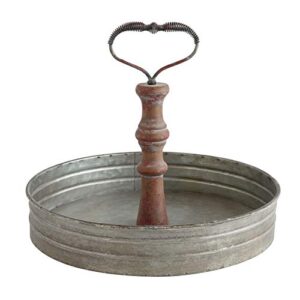 creative co-op da6875 round metal & wood handle decorative wood tray, silver