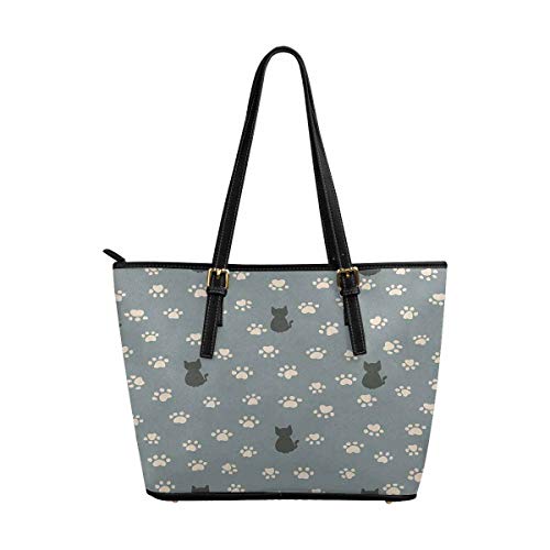 InterestPrint Women Totes Top Handle HandBags PU Leather Purse Cats and Paw Print