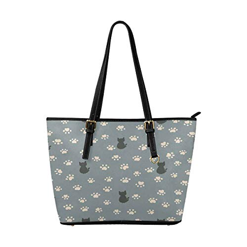 InterestPrint Women Totes Top Handle HandBags PU Leather Purse Cats and Paw Print