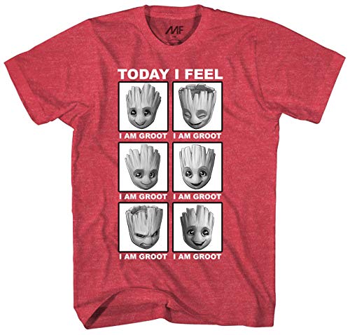 Marvel mens 30/1 Little Feelings-1 Marvel Guardians of The Galaxy Groot Feelings Today I Feel Adult T Shirt Tee, Red Heather, X-Large US