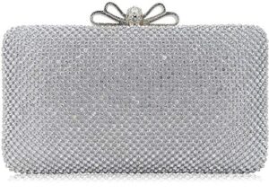 dexmay rhinestone crystal clutch purse with bow clasp evening bag for wedding party silver