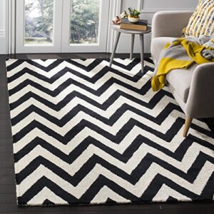 safavieh cambridge collection 4′ square black/ivory cam139e handmade chevron premium wool area rug