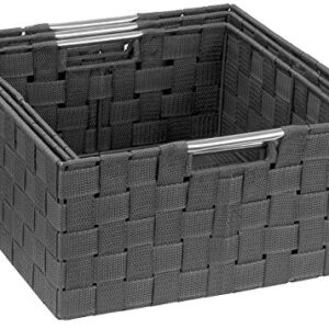 Sorbus Storage Box Woven Basket Bin Container Tote Cube Organizer Set Stackable Storage Basket Woven Strap Shelf Organizer Built-in Carry Handles (Gray)