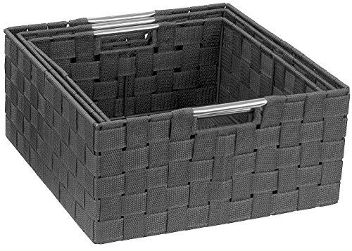 Sorbus Storage Box Woven Basket Bin Container Tote Cube Organizer Set Stackable Storage Basket Woven Strap Shelf Organizer Built-in Carry Handles (Gray)