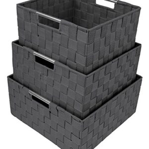 Sorbus Storage Box Woven Basket Bin Container Tote Cube Organizer Set Stackable Storage Basket Woven Strap Shelf Organizer Built-in Carry Handles (Gray)