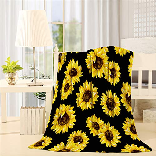 Sunflower Throw Blanket for Bed Sofa Couch Fleece Blankets 40 x 50 Inch Black Lightweight Super Soft Cozy Luxury Bed Blanket for Kids Adults All Season Use