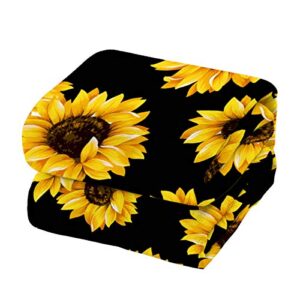 Sunflower Throw Blanket for Bed Sofa Couch Fleece Blankets 40 x 50 Inch Black Lightweight Super Soft Cozy Luxury Bed Blanket for Kids Adults All Season Use