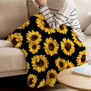 Sunflower Throw Blanket for Bed Sofa Couch Fleece Blankets 40 x 50 Inch Black Lightweight Super Soft Cozy Luxury Bed Blanket for Kids Adults All Season Use