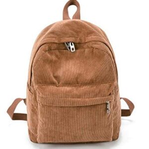 Women Corduroy Travel School Backpack Solid Satchel Bag Book Bags Casual Shoulder Rucksack Bags (Brown, 9.8“x14“x4.7“)