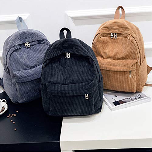 Women Corduroy Travel School Backpack Solid Satchel Bag Book Bags Casual Shoulder Rucksack Bags (Brown, 9.8“x14“x4.7“)