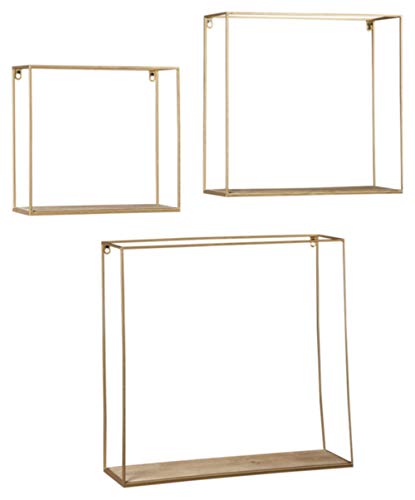 Signature Design by Ashley Efharis Shadow Box Set, 3 Piece Wall Shelf, Natural & Gold Finish