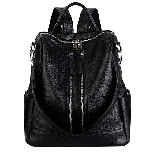 YALUXE Women's Convertible Real Leather Backpack Versatile Shoulder Bag (Upgraded 2.0) Black