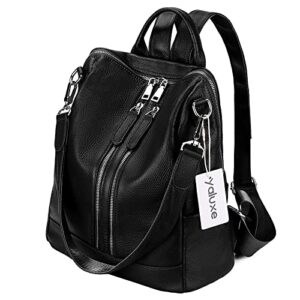 YALUXE Women's Convertible Real Leather Backpack Versatile Shoulder Bag (Upgraded 2.0) Black