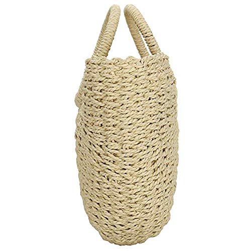 EROUGE Natural Chic Straw Bag Hand Woven Round Handle Handbags Retro Summer Beach Bag Beach Bag (Beige)…