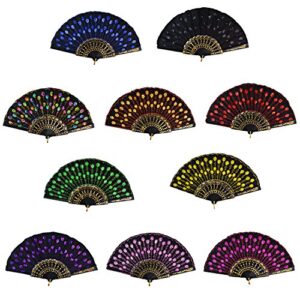 rbenxia vintage folding hand fans fabric embroidered sequins fan pack of 10 pieces random color