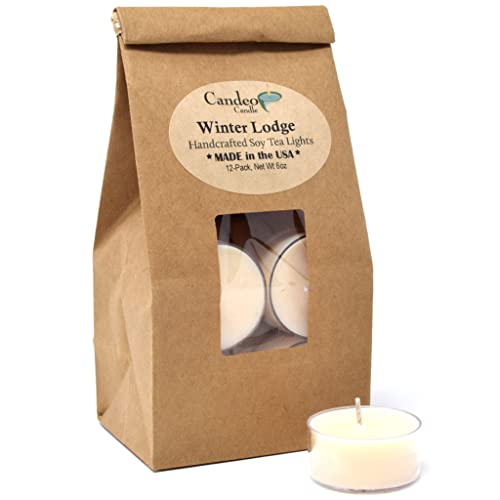 Winter Lodge, Soy Tealights, White Clear Cup Candles (Winter Lodge, 12 Pack)