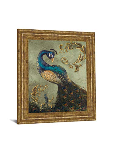 Classy Art Peacock On Sage Il by Tiffany Hakimipour Framed Print Wall Art, Blue