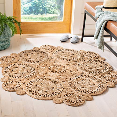 SAFAVIEH Natural Fiber Round Collection 4' Round Natural NFB238A Handmade Boho Country Charm Jute Area Rug