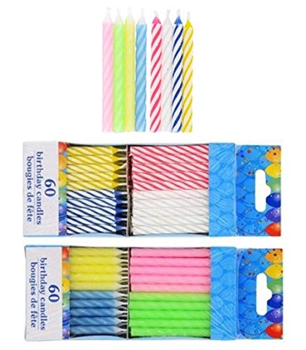 120 Spiral Birthday Candles 60 Pastel and 60 Spiral Brights