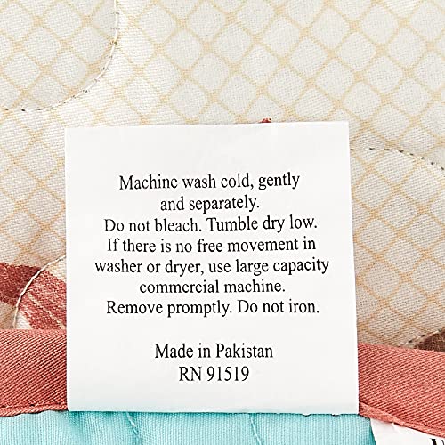 Madison Park Pebble Beach Luxury Oversized Cotton Quilted Throw Coral Aqua 50x70 Coastal Premium Soft Cozy Cotton Sateen For Bed, Couch or Sofa