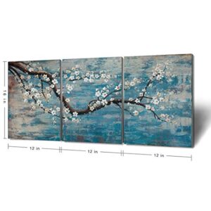 amatop 3 Piece Wall Art Hand-Painted Framed Flower Oil Painting On Canvas Gallery Wrapped Modern Floral Artwork for Living Room Bedroom Décor Teal Blue Lake Ready to Hang 12"x16"x3 Panel