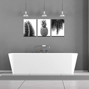 Nachic Wall - 3 Piece Black and White Canvas Wall Art Hawaii Pineapple Tropical Leaves Picture Painting on Canvas for Bedroom Bathroom Wall Decor Stretched Canvas Wrapped Ready to Hang