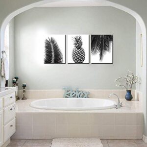 Nachic Wall - 3 Piece Black and White Canvas Wall Art Hawaii Pineapple Tropical Leaves Picture Painting on Canvas for Bedroom Bathroom Wall Decor Stretched Canvas Wrapped Ready to Hang