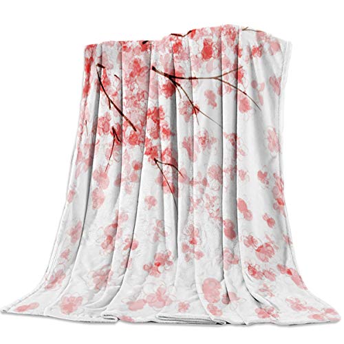 Singingin Ultra Soft Flannel Fleece Bed Blanket Cherry Blossom Throw Blanket All Season Warm Fuzzy Light Weight Cozy Plush Blankets for Living Room/Bedroom 40x50in