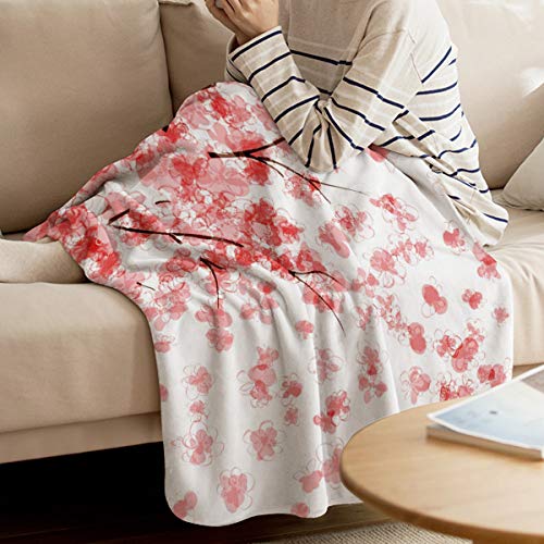 Singingin Ultra Soft Flannel Fleece Bed Blanket Cherry Blossom Throw Blanket All Season Warm Fuzzy Light Weight Cozy Plush Blankets for Living Room/Bedroom 40x50in