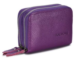 kalmore women leather rfid secured spacious cute zipper card wallet small purse, purple, one size