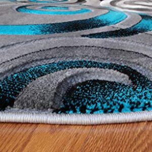 Masada Rugs, Turquoise Grey Modern Contemporary Woven Round Area Rug, Hand Carved (5 Feet 6 Inch X 5 Feet 6 Inch) Round, Turquoise