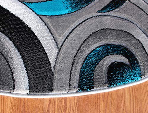 Masada Rugs, Turquoise Grey Modern Contemporary Woven Round Area Rug, Hand Carved (5 Feet 6 Inch X 5 Feet 6 Inch) Round, Turquoise