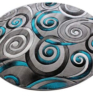 Masada Rugs, Turquoise Grey Modern Contemporary Woven Round Area Rug, Hand Carved (5 Feet 6 Inch X 5 Feet 6 Inch) Round, Turquoise