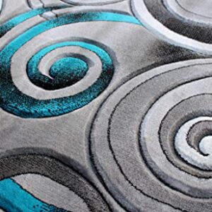 Masada Rugs, Turquoise Grey Modern Contemporary Woven Round Area Rug, Hand Carved (5 Feet 6 Inch X 5 Feet 6 Inch) Round, Turquoise