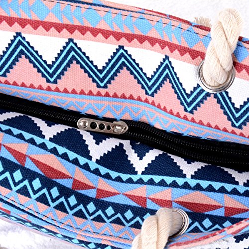 Flada Canvas Travel Tote Bag Holiday Beach Bag Shoulder Bag Shopping Bag for Women and Girls