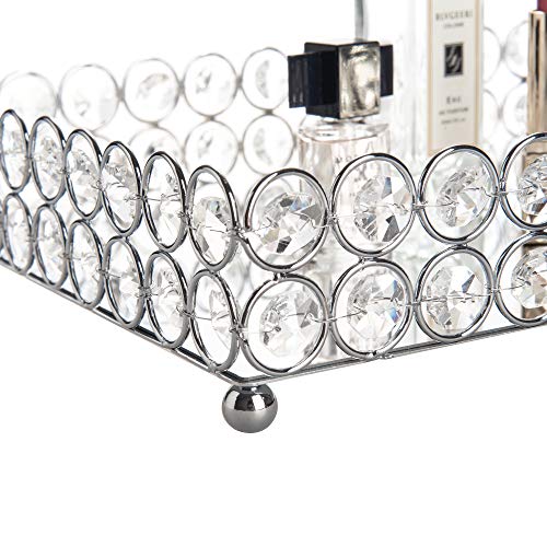 Feyarl Crystal Vanity Makeup Perfume Tray Ornate Jewelry Trinket Organizer Cosmetic Decorative Tray Skin Care Storage for Home Dressing Table Wedding Decoration(Rectangle 12" x 8") (Silver)