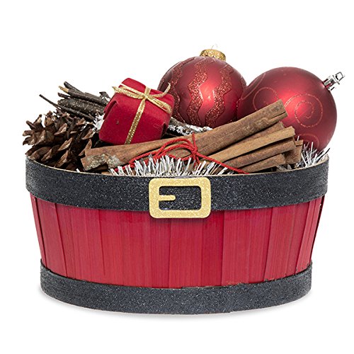 The Lucky Clover Trading Oblong Santa Buckle Woodchip Basket-9in Basket, Red