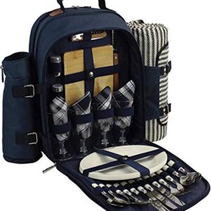 Picnic Backpack for 4 | Picnic Basket | Stylish All-in-One Portable Picnic Bag with Complete Cutlery Set, Stainless Steel S/P Shakers | Picnic Blanket Waterproof Extra Large| Cooler Bag for Camping