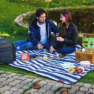 Picnic Backpack for 4 | Picnic Basket | Stylish All-in-One Portable Picnic Bag with Complete Cutlery Set, Stainless Steel S/P Shakers | Picnic Blanket Waterproof Extra Large| Cooler Bag for Camping