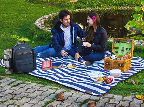 Picnic Backpack for 4 | Picnic Basket | Stylish All-in-One Portable Picnic Bag with Complete Cutlery Set, Stainless Steel S/P Shakers | Picnic Blanket Waterproof Extra Large| Cooler Bag for Camping