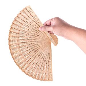 Super Z Outlet Chinese Sandalwood Scented Wooden Openwork Personal Hand Held Folding Fans for Wedding Decoration, Birthdays, Home Gifts (12 Pack)