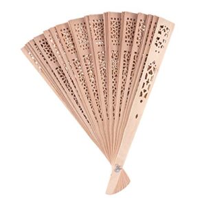 Super Z Outlet Chinese Sandalwood Scented Wooden Openwork Personal Hand Held Folding Fans for Wedding Decoration, Birthdays, Home Gifts (12 Pack)