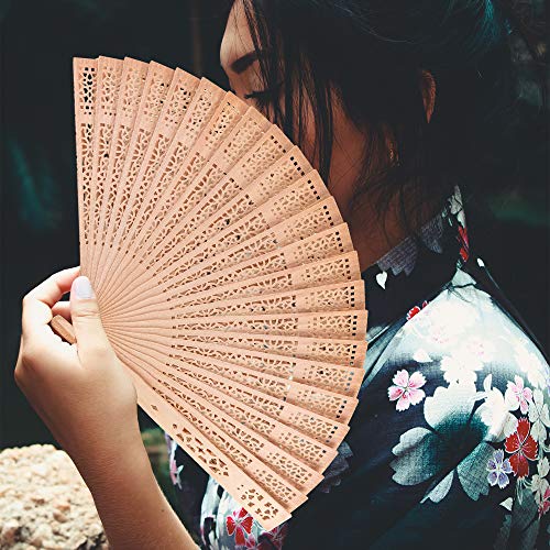 Super Z Outlet Chinese Sandalwood Scented Wooden Openwork Personal Hand Held Folding Fans for Wedding Decoration, Birthdays, Home Gifts (12 Pack)