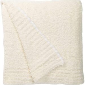 Barefoot Dreams Contrast Trim Throw Blanket 45 x 60 Cream & White