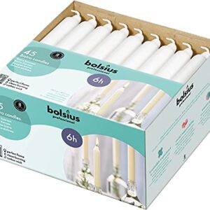 BOLSIUS White Household Candles Bulk Pack 45 Count - Unscented Dripless 7 Inch Dinner Candlesticks - 6+ Hours Burn Time - Premium European Quality - Consistent Smokeless Flame - 100% Cotton Wick