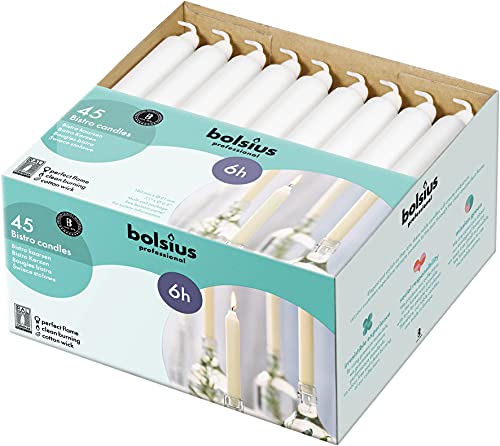 BOLSIUS White Household Candles Bulk Pack 45 Count - Unscented Dripless 7 Inch Dinner Candlesticks - 6+ Hours Burn Time - Premium European Quality - Consistent Smokeless Flame - 100% Cotton Wick