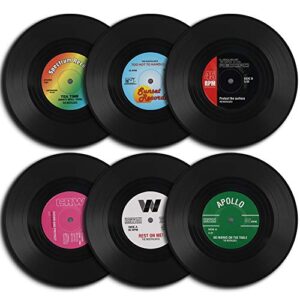 homedge vinyl record coasters, 6 pieces of retro style vinyl coasters